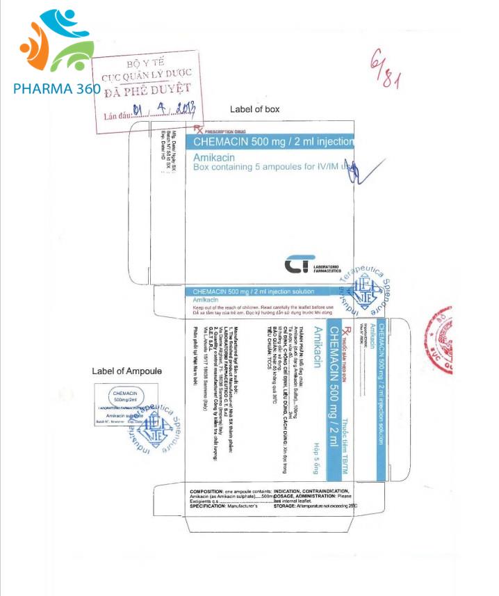 Hướng dẫn sử dụng thuốc tiêm CHEMACIN - Amikacin 500mg