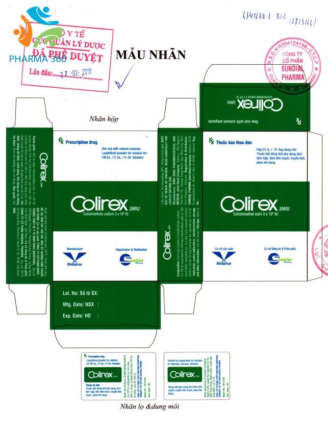 Hướng dẫn sử dụng thuốc tiêm đông khô Colirex 3MIU - Colistimethale sodium