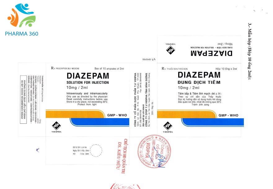 Hướng dẫn sử dụng dung dịch tiêm Diazepam 10mg/2ml VIDIPHA