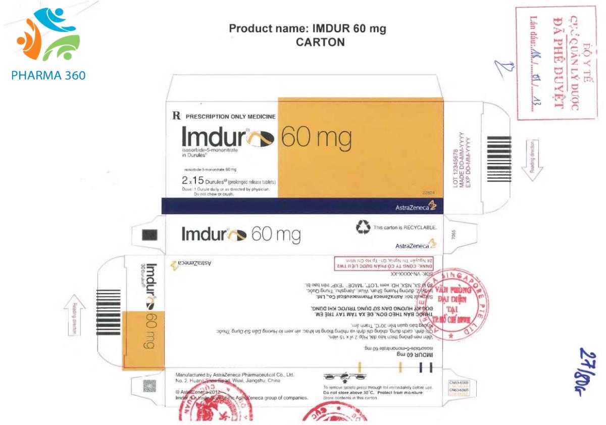 Hướng dẫn sử dụng thuốc Dạng viên phóng thích kéo dài Imdur® 30mg va 60mg