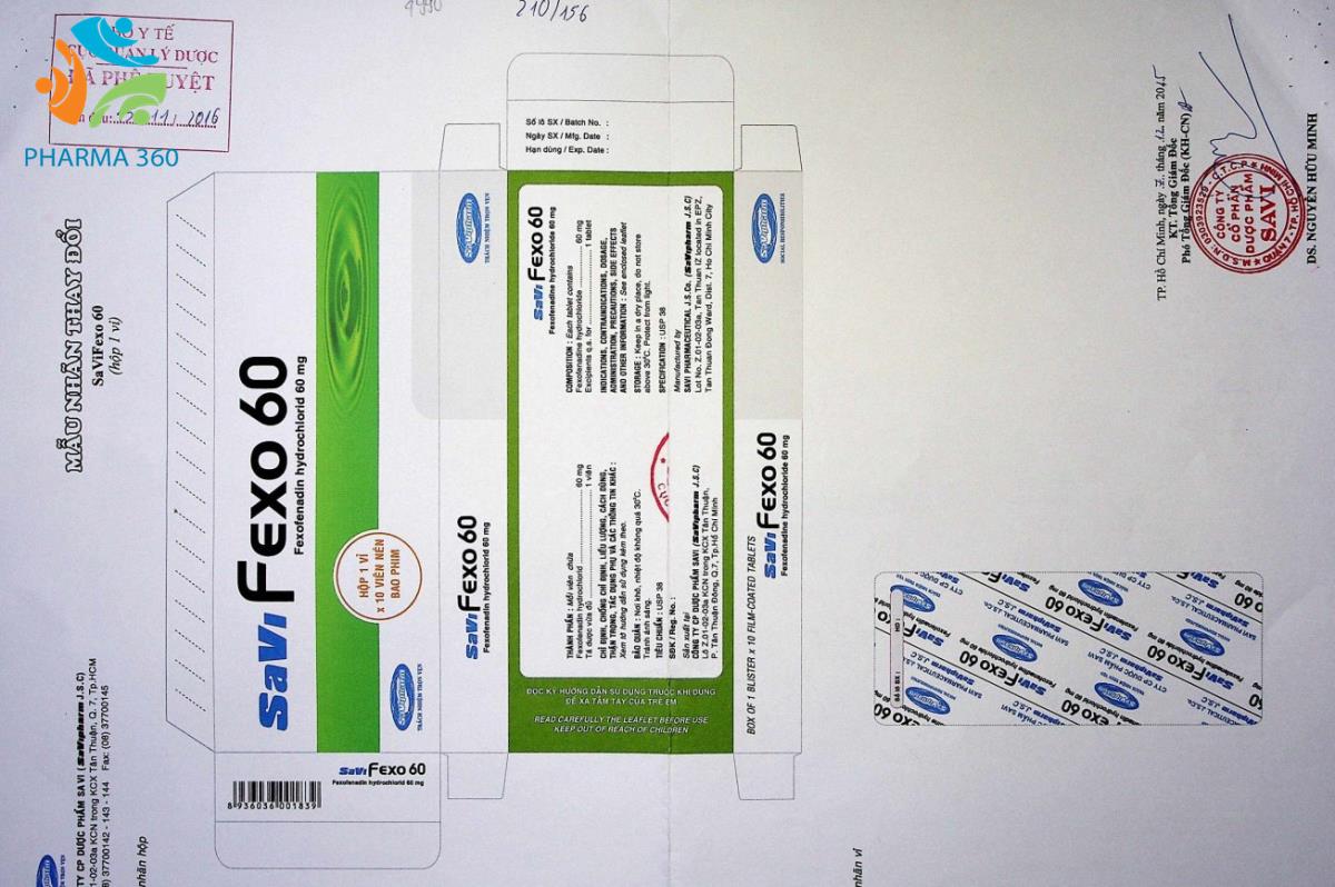 Hướng dẫn sử dụng viên nén bao phim SaviFexo 60 - Fexofenadin ...